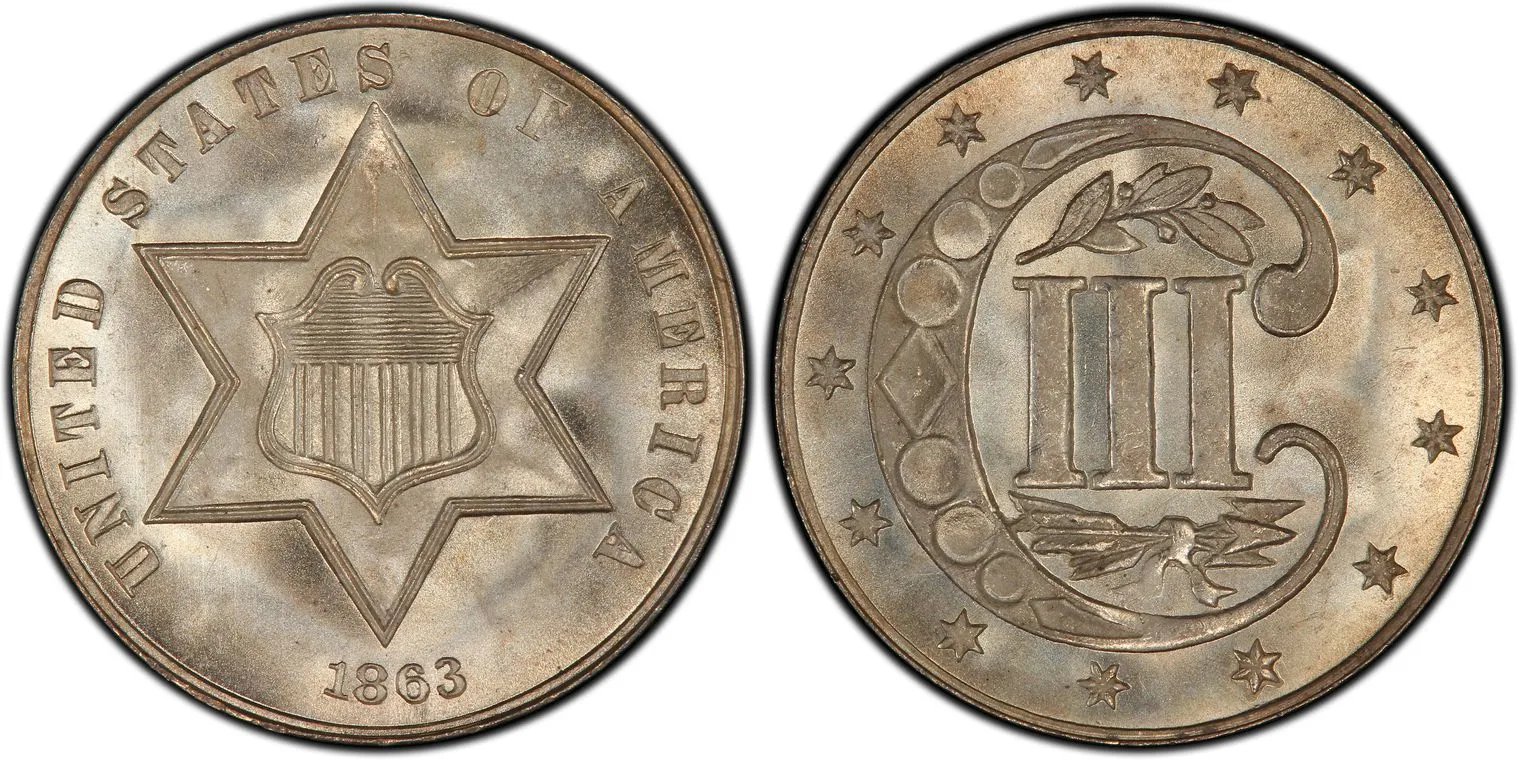 1863 Three Cents Value: Mint Varieties, Rarity, And Current Prices - Coins-Value.com
