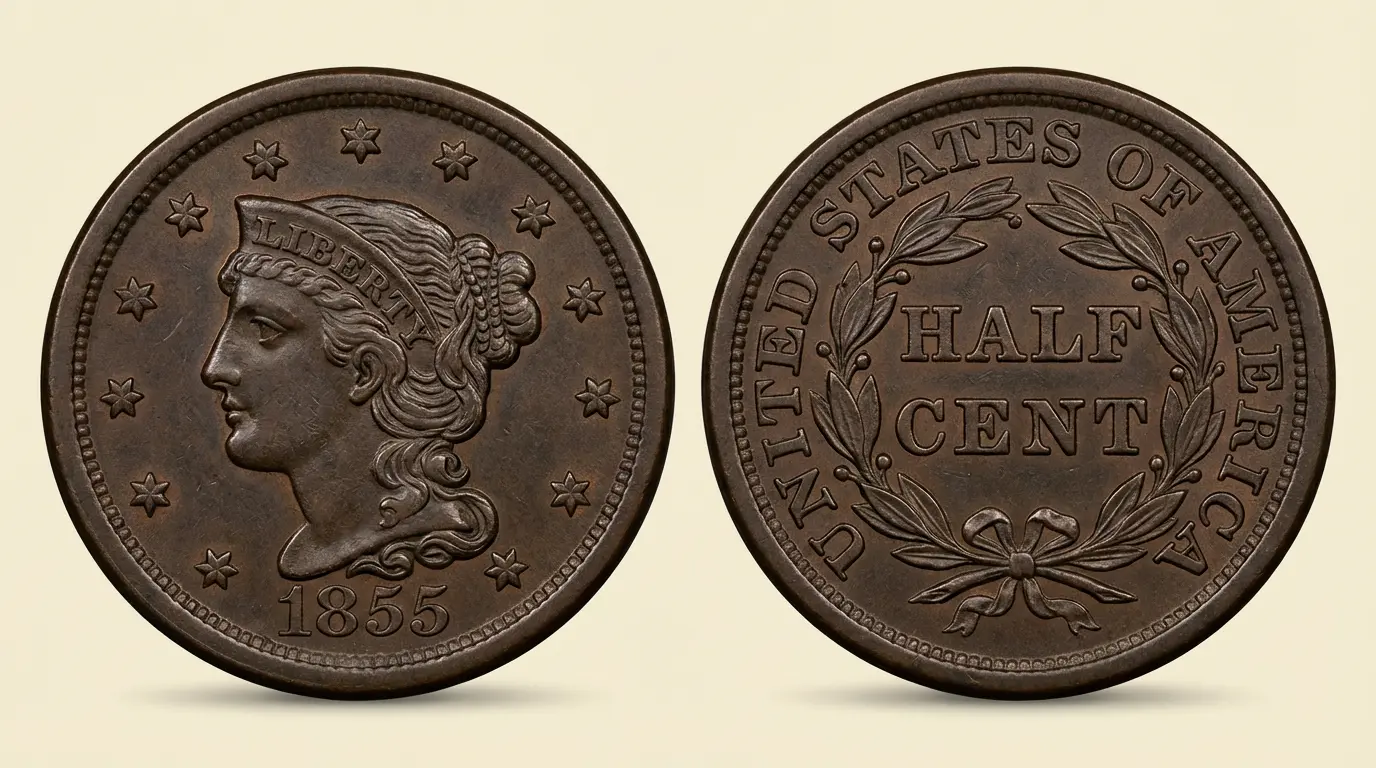 1855 Half Cent Value: Mint Varieties, Rarity, And Current Prices ...